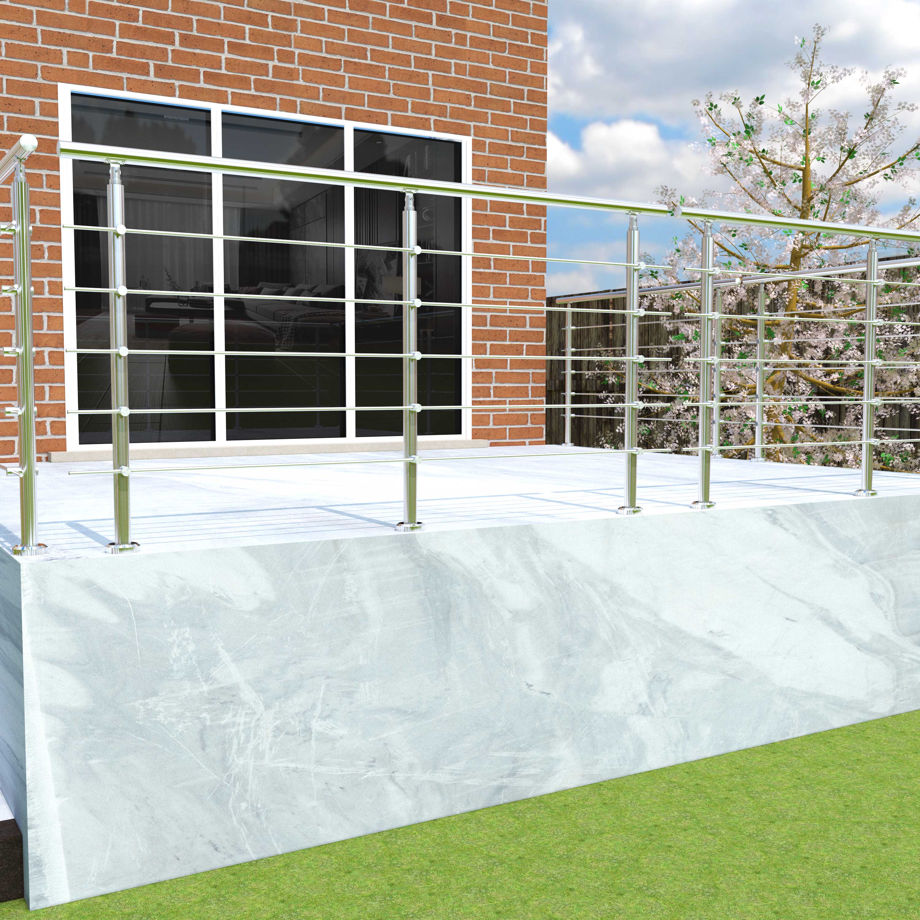 200x106cm Stair Hand Rail Kit, Transitional Stainless Steel Railings ...