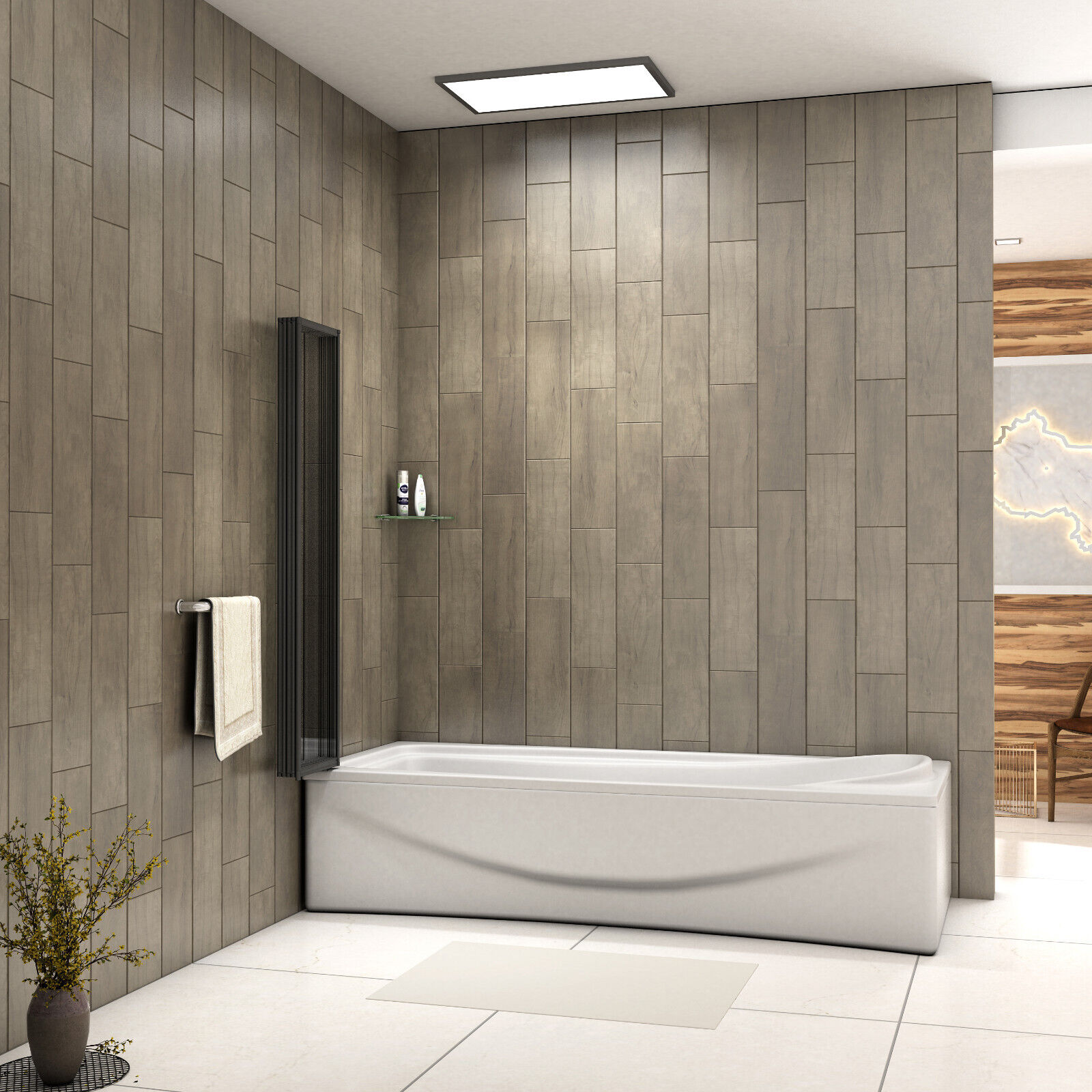 SKY Bathroom 1200x1400mm New Matt Black Framed 5 Folding Pivot Shower ...